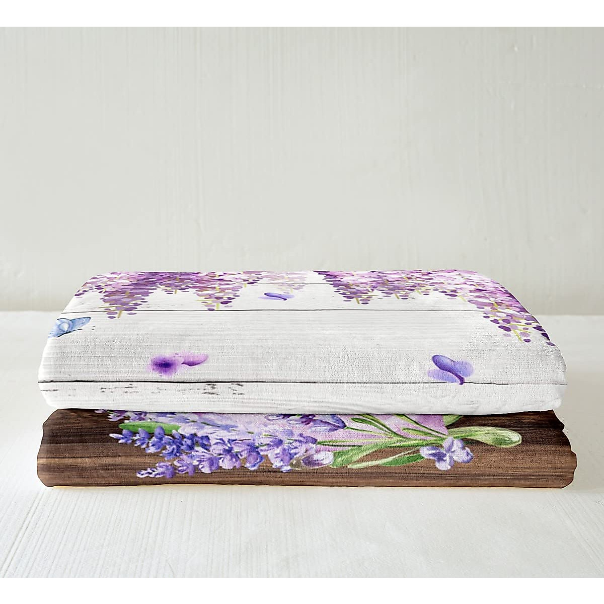 Manfei Cute Gnomes Throw Blanket Purple Vine Flower Butterfly Blanket for Couch Sofa, Lavender Bouquet Bed Blanket for Kids Boys Girls, Soft and Breathable Fleece Blanket(50 x 60 Inches)