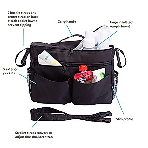 J.L. Childress Cool 'N Cargo Stroller and Wagon Cooler and Organizer - Universal Fit - Insulated - Attaches to Strollers, Wagons, Walkers and Wheelchairs - Large Capacity - Black