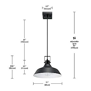 Globe Electric 44476 1-Light Outdoor Indoor Pendant Lighting, Matte Black, Textured Socket, Outdoor Lighting Modern, Outdoor Light Fixture, Porch Light, Kitchen Island, Pendant Light Fixture