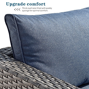 XIZZI Patio Furniture Outdoor Sectional Sofa Swivel Rocking Chairs 11 Piece All Weather PE Rattan Wicker Conversation Sets with Fire Pit Table for Backyard Deck Garden,Denim Blue