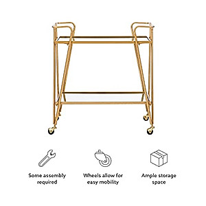 Linon Gina Mid-Century Bar Cart, Gold
