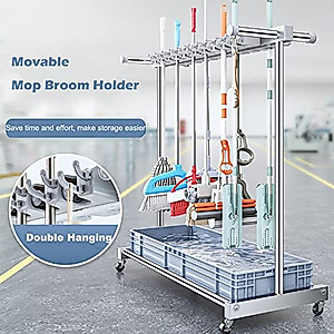 Utility Rack for Mops And Brooms,Cleaning Supplies Organizer,Cleaning Cart,Movable Commercial Mop Broom Holder,Housekeeping Cart, with Universal wheel,Garage,Home,House,Hotel Organization Must Haves (