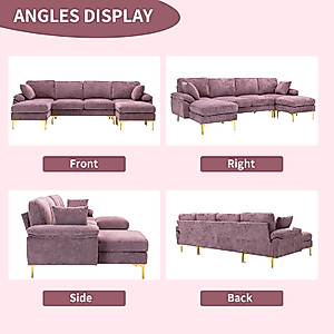 Sudwesto Modular Sectional Sofa, U Shape Chenille Upholstered Sofa Couch with Ottoman, 4 Seat Reversible Couch with Chaise Lounges, Convertible Sofa Set for Living Room (Purple)
