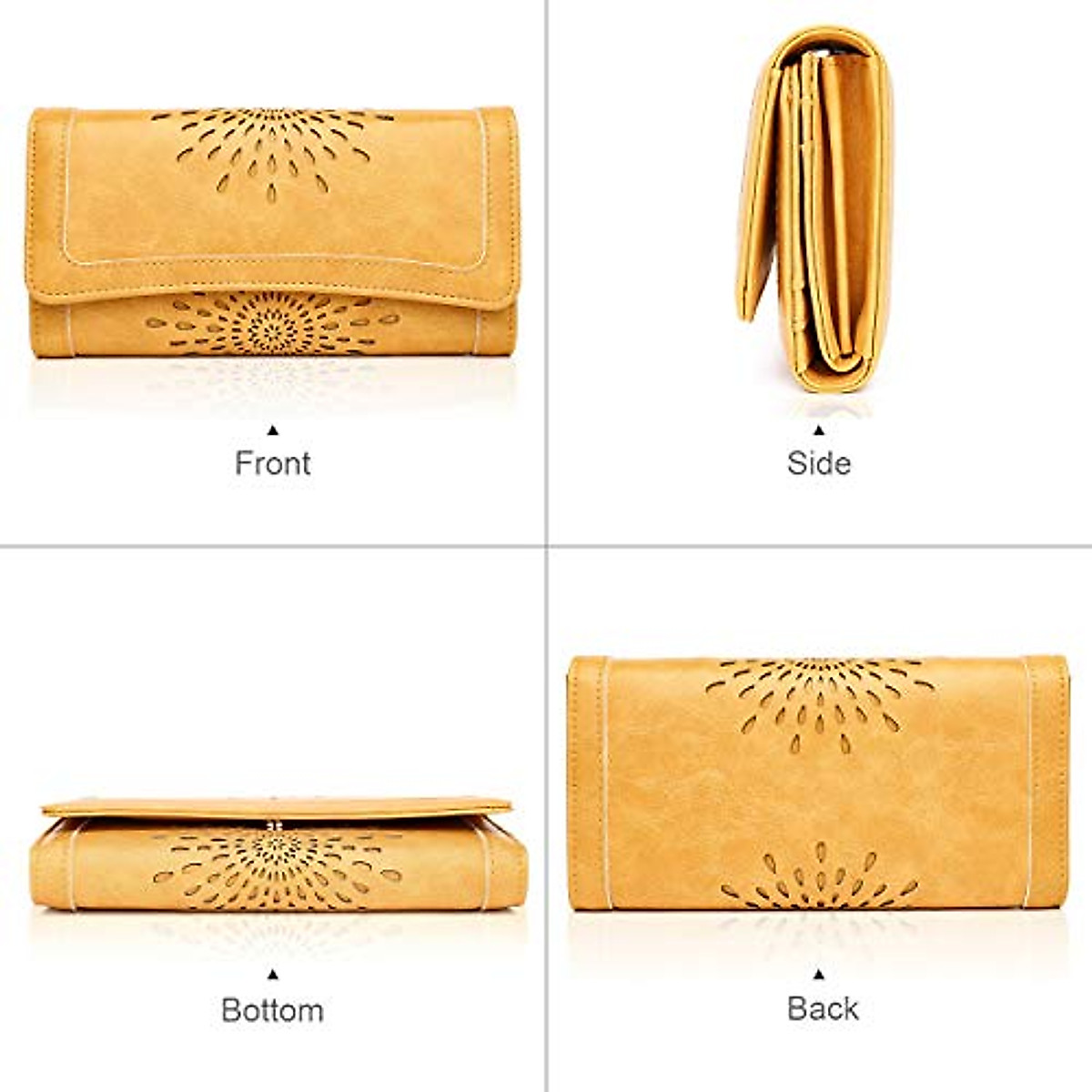 APHISON Womens Wallets RFID Blocking PU Leather Clutch Long Wallet for Women Card Holder Phone Organizer Ladies Travel Purse Hollow Out Sunflower Design Gift Box 2214 YELLOW