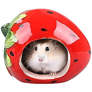 Cool Hamster House Hideout Ceramics Strawberry Shape Bed Cute Small Animal Pet Squirrel Hedgehog Chinchilla Nest Hamster Cage Accessories