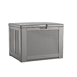 Rubbermaid Medium Resin Outdoor Storage Deck Box (74 Gal), Weather Resistant, Gray, Deck Organization for Home/Backyard/Pool Chemicals/Toys/Garden Tools/Porch/Patio Cushions