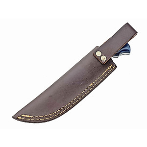 ONEHOPE BLADES Handmade Damascus Steel Hunting Knife With Leather Sheath, 8 inches Fixed Blade Tactical Survival Hand Forged Hunting Bushcraft Camping Knife (BLUE)