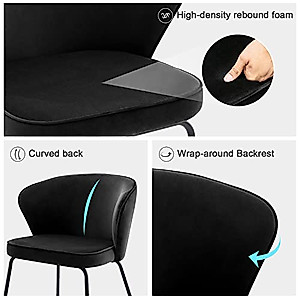 ONEVOG Black Velvet Dining Chair, Upholstered Chair with Upholstered and Wingback, Set of 2 Accent Chairs for Kitchen, Dining Room, Living Room Chairs