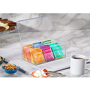 RoyalHouse Acrylic Tea Bag Holder Storage Organizer, 6 Compartment BPA Free Clear Plastic Tea Box with Lid, Multi-Purpose storage Box for Tea Bags, Office Supplies, Crafts, and Small Items.
