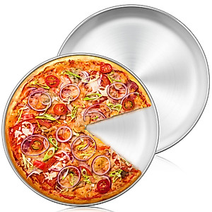 Herogo 12 Inch Stainless Steel Round Pizza Pan Set of 2, Large Healthy Pizza Tray Platter for Oven Baking Serving, Dishwasher Safe