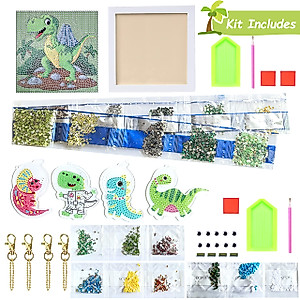 Diamond Art Painting Kits for Kids with Wooden Frames, 5D Diamonds Art and Crafts for Kids, Gem Art Painting by Number Kits for Kids Girls Boys Ages 8-12, (Dinosaur)