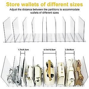 VERONLY 10 Layer Purse Organizer for Closet, Adjustable Clear Shelf Dividers Purse Bag Divider for Closet Organizer, Acrylic Handbag Organizers for Closet,Clear.