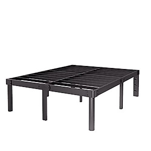 FDLOGW Queen Bed Frame, 16 Inch Queen-Size Bed Frames with Round-Corner Leg, Heavy Duty Steel Slat Mattress Foundation, Easy Assembly, Noise-Free, No Box Spring Needed
