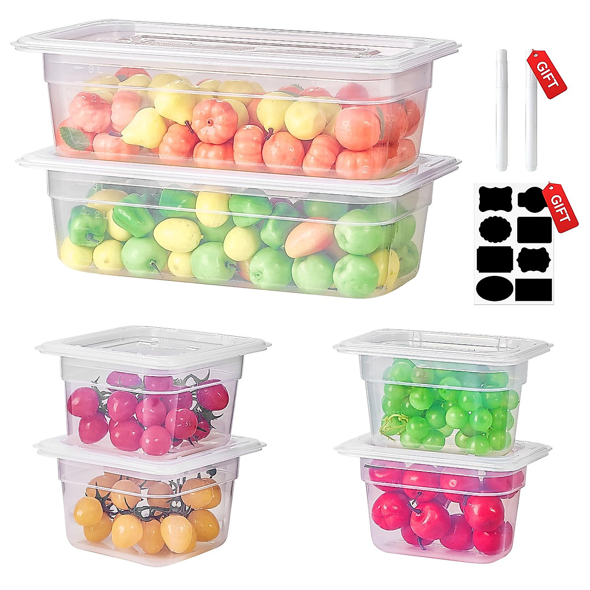 1/3-1/6-1/9 Size&6 Inch Translucent NSF Food Pan: 9 PCS[Total Seal] [Hot&Cold Resistant] Food Storage Containers with Lids, Topping Salad Bar Container (BPA-FREE)