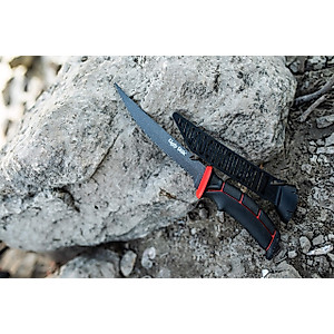 Ugly Stik Ugly Tools 7 Inch Serrated Knife, Fishing Fillet Knife for Anglers, Sharp Trailing Point Serrated Stainless Steel Blade, Non-Slip Grip Handle, Black