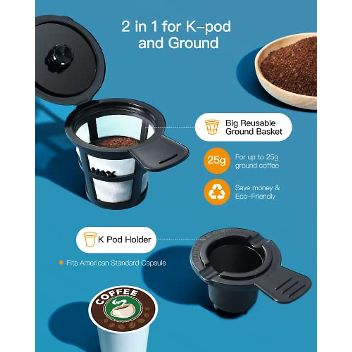 Famiworths Iced Coffee Maker, Hot and Cold Coffee Maker Single Serve for K Cup and Ground, with Descaling Reminder and Self Cleaning, Iced Coffee Machine for Home, Office and RV, Green