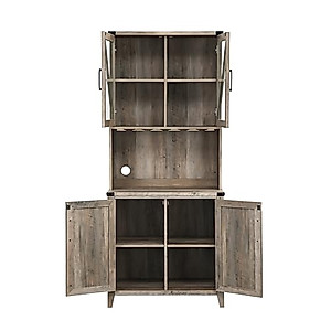 Home Source 72" Tall Wood Kitchen Storage cabinets with Doors, Transparent Glass Doors, Wine Cup Holder, Liquor Shelves Large Storage Pantry Pantry for Kitchen, Bar, Living Room