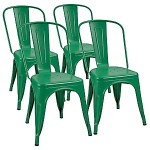 Furmax Metal Chairs Indoor/Outdoor Use Stackable Chic Dining Bistro Cafe Side Chairs Set of 4 (Green)