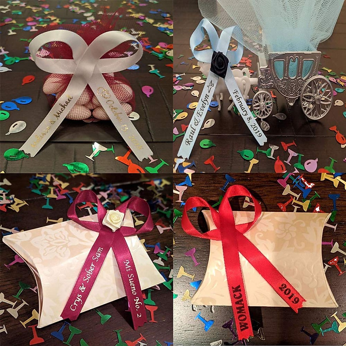 25 Personalized Ribbons Wedding Favor Bow Printed Satin Christmas Communion Baptism Sweet 16 Sweet 15 Baby Shower Bar Bat Mitzvah Custom Party Birthday Quinceanera Graduation - 14" Favor Ribbon