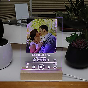 Tina&Co Personalized Acrylic Song Plaque Custom Photo Album Cover Scannable Spotify Code Led Night Light Lamp for Music Lover Boy Friend Girl Friend