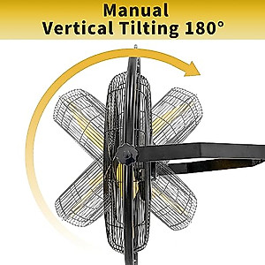 HiCFM 5000 CFM 20 inch Orbital Remote Control Wall Mounted Fan, 1/5HP Motor, Manual & Remote Operation, Timer, Oscillation & Tilting, 3 Speed, 9ft Power Cord Industrial and Commercial- UL Listed