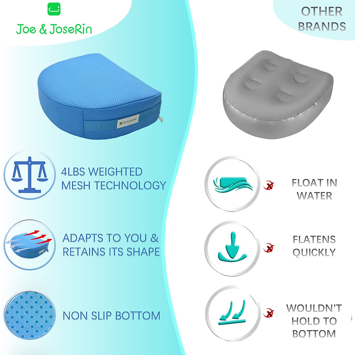 Joe & JoseRin Hot Tub Booster Seat with Non-Slip Micro Dot Bottom, Weighted Spa Booster Seat Cushion with 3D Air Mesh Cover for Adults and Kids, Quick Drying Hot Tub Accessories for Indoor or Outdoor