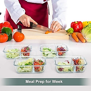 BAYZZ 10 Packs 30 oz Glass Meal Prep Containers 2 Compartment, Glass Food Storage Containers with Lids, Airtight Glass Lunch Bento Box, Freezer,Dishwasher and Microwave Safe