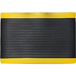Portico Systems 18020306 Comfort Step 3/8" Anti-Fatigue Mat with Ribbed Emboss, Black with Yellow Border, 2" x 3"