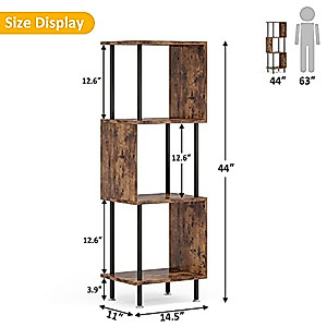 Book Shelf Bookcase, Modern Small Bookshelf for Small Spaces, S-Shaped Wooden Bookshelf Corner Bookshelf for Living Room Bedroom Home Office, Rustic Bookshelves and Bookcases Storage Organizer, 4-Tier
