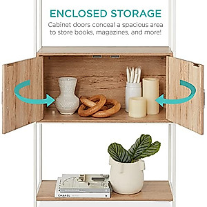 Best Choice Products 4-Tier Bookshelf, Tall Bookcase, Wood Storage Cabinet for Living Room, Bedroom, Entryway, Home Office w/Cabinet, Enclosed Storage, Shelf Space, Metal Sturdy Frame - Light Oak