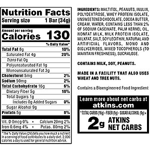 Atkins Endulge Caramel Nut Chew Bar, Dessert Favorite, 1g Sugar, Good Source of Fiber, 5 Count