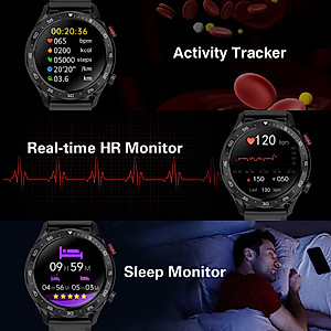 BRIBEJAT Smart Watch for Men, HD 1.32'' Stainless Steel Case Smartwatch, Waterproof Fitness Tracker Pedometer SpO2/Heart Rate/Sleep Monitor, Activity Tracker Compatible with iOS Android Phone