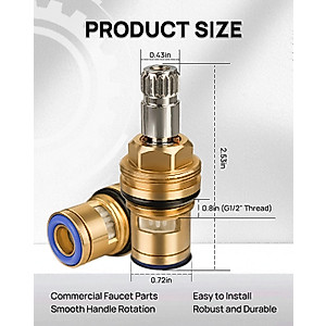 Phivan Brass Handle Stem Assembly Ceramic Faucet Valve Cartridge 20 Teeth Commercial Faucet Parts for Most Commercial Kitchen Sink Faucet, Compatible with Cold Widespread Cartridge Replacement