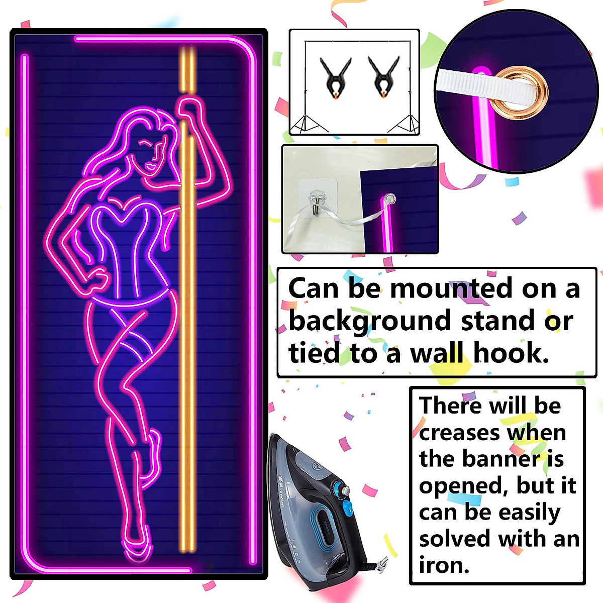 Neon Pole Dance Hot Sexy Girl Banner Pole Dancing Theme Backdrop Decor for Bachelorette Bridal Shower Birthday Party Decorations Chair Dancing Party P Valley Party Supplies Favors Photo Booth Props