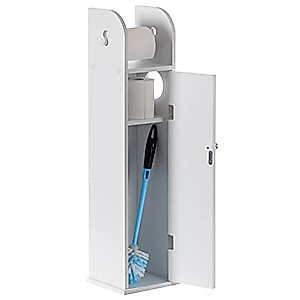 Small Bathroom Toilet Paper Roll Holder with Storage Cabinet and Extra Slot for Tissue Roll, White