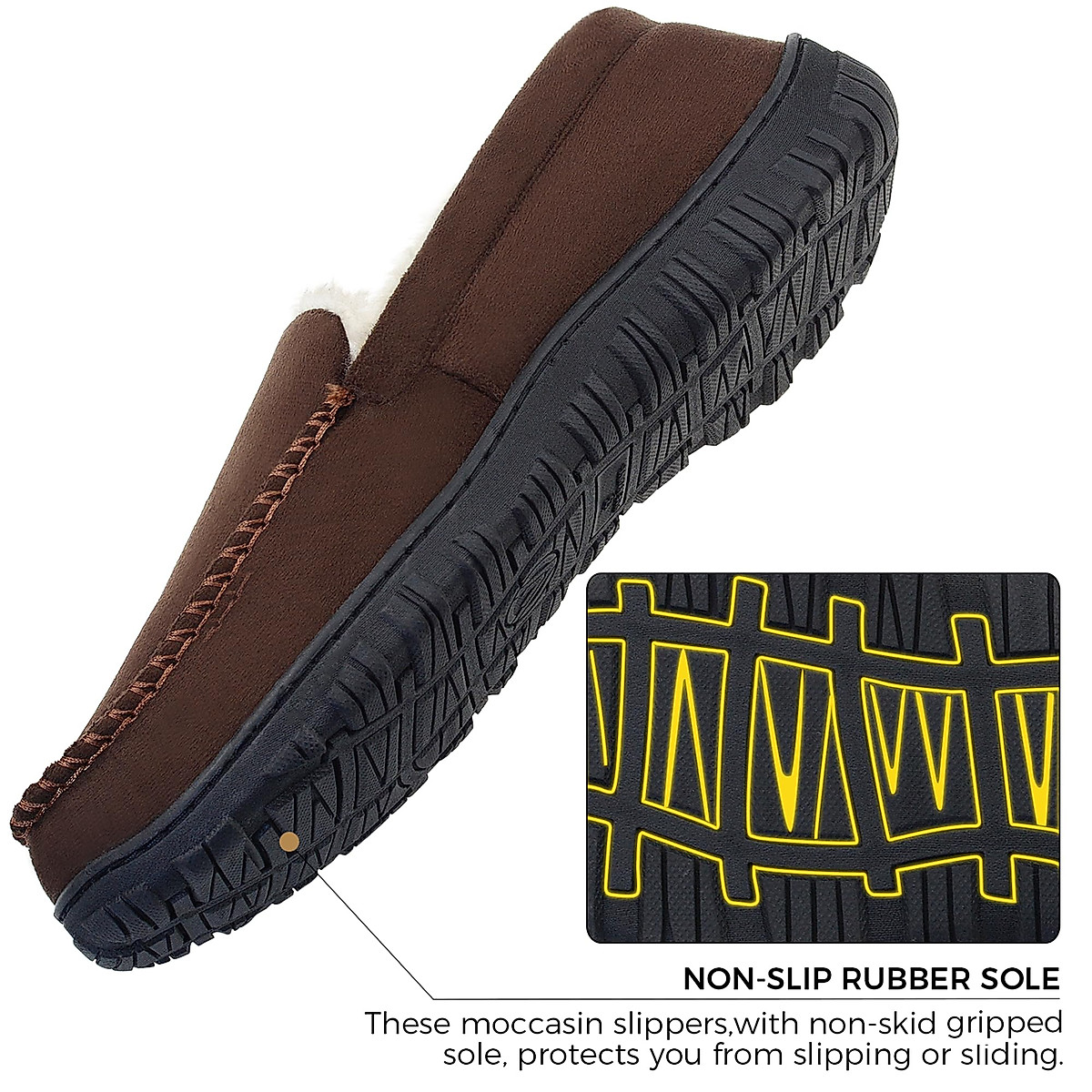 Lulex Mens Slippers Moccasins Cozy House Bedroom Shoes with Memory Foam Hard Sole Indoor Outdoor Brown 11 M US