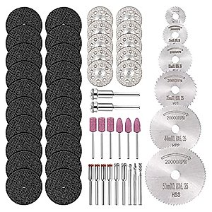 53𝙋𝙘𝙨 𝘾𝙪𝙩𝙩𝙞𝙣𝙜 𝙒𝙝𝙚𝙚𝙡 𝙎𝙚𝙩 for Rotary Tool, GOXAWEE 1/8’’ Shank 545 Diamond Cutting Wheel, Mini HSS Cut Off Saw Blades, Resin Cutting Discs with Mandrels for Stone Wood Metal