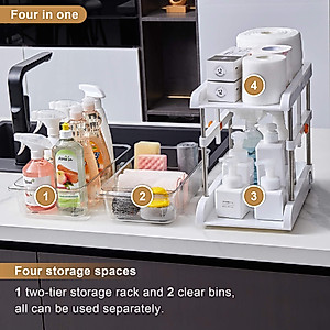 Ynelyase 2 Tier Bathroom Cabinet Under Sink Organizers and Storage for Medicine Bottle with Kitchen Pantry Clear Pull Out Drawers (9 Inch Wide)