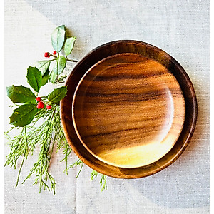 Wooden Bowls set of 2: 8'' Shallow Pasta Bowl and 6'' Dessert/Side Dish Shallow Wood Bowl for Food, Snack & Fruit: Hand-Crafted from Solid Acacia Wood | 100% Organic Packaging