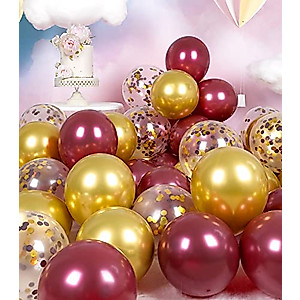 RainbowQ Metallic Shiny Burgundy and Gold Balloons 12 Inch 68PCS Gold Burgundy Confetti Balloons Latex Helium Balloon Set for Graduation Wedding Birthday Party Decorations