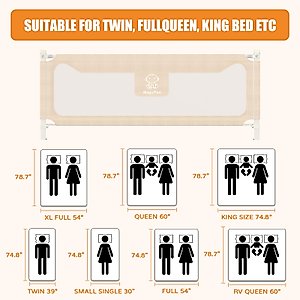 MagicFox Bed Rails for Toddlers, Extra Tall 32 Levels of Height Adjustment Specially Designed for Twin, Full, Queen, King Size - 2024 Safety Bed Guard Rails for Kids (Khaki, 1 Side:74.8"(L) ×27"(H))