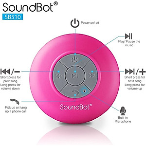 SoundBot SB510 Bluetooth Wireless Shower Speaker (Pink)