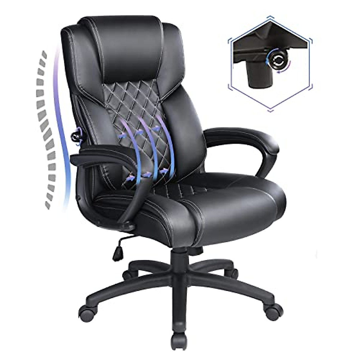 BOWTHY Executive Massage Office Chair with Heated,45°Reclining Ergonomic Office Chair with Footrest,High Back Computer Desk Chair with Wheels,Diamond-Stitched Cushion Leather Office Chair (Grey