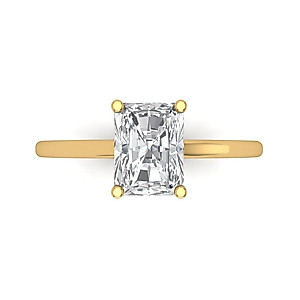 Clara Pucci 2 Carat Brilliant Emerald Cut Clear Simulated Diamond 14K Yellow Gold Solitaire Engagement Bridal Anniversary Ring Size 7.5