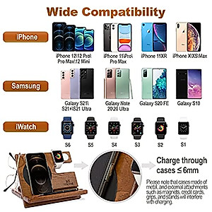 TESLYAR Wood Phone Docking Station Ash Key Holder Wallet Stand Watch Organizer Men Husband Wireless Charging Pad Slim Birthday Nightstand Purse Tablet Watch Compatible with Qi Devices