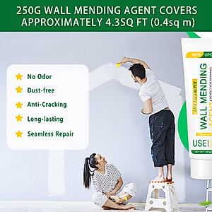 Drywall Repair Kit with Scraper, 8.2 oz Non-Toxic Wall Spackle Repair Paste, Quick Repair Wall Mending Agent for Home Wall Damage, Nail Holes, Cracks, Graffiti, 250g
