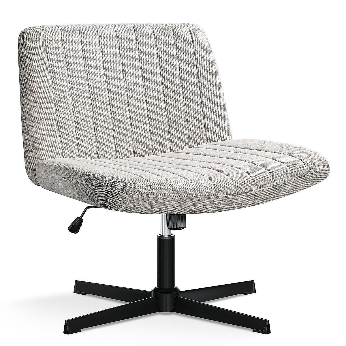 Shintenchi Criss Cross Chair, Armless Cross Legged Office Desk Chair with Fabric Padded Seat No Wheels, Swivel Height Adjustable Mid Back Wide Seat Computer Task Vanity Chair for Home Office, Beige