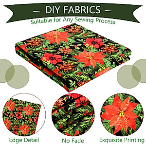 Christmas Fabric by The Yard Poinsettias Black Fabric Happy Holly Days Fabric 1 x 1 Yard Christmas Fabric Pre-Cut Fat Quarter Bulk Fabric for DIY Sewing Apparel Crafting Decor