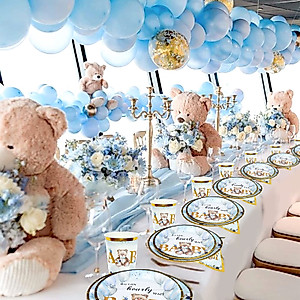 Teddy Bear Baby Shower Plates Napkins Tableware - We Can Bearly Wait Party Decorations Blue Teddy Bear Disposable Paper Plates Napkins Cups for Boy Girl Baby Shower Birthday Party Supplies