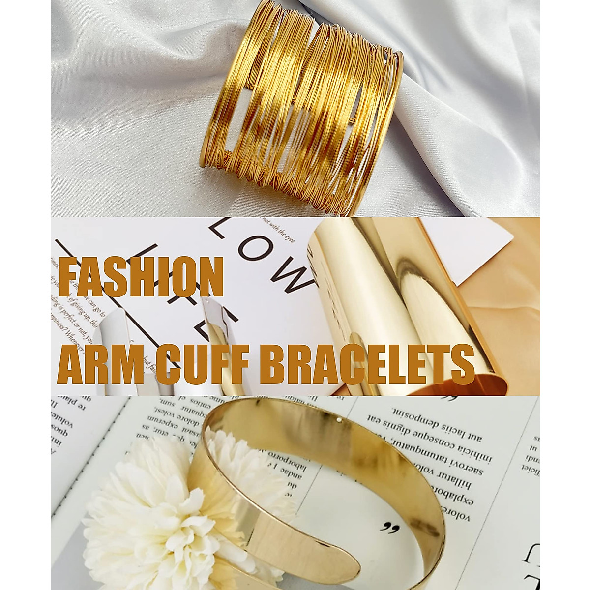 BOMAIL 6 Pieces Arm Cuff Upper Arm Band Cuff Bracelet Minimalist Simple Swirl Open Wide Wire Bracelets for Women Adjustable Arm Bangle Bracelets Set